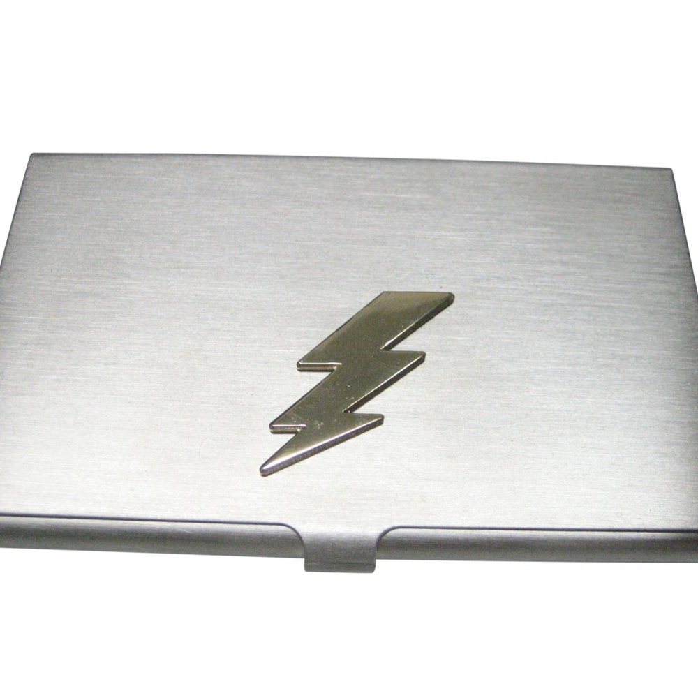 Gold Toned Lightning Bolt Business Card Holder - Gem